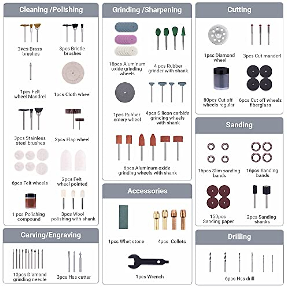 APEXFORGE M0 Rotary Tool Accessories Kit, 357 Pcs Accessories, 1/8"(3.2mm) Diameter Shanks, Universal Fitment for Easy Cutting, Sanding, Grinding, Drilling, and Engraving (Rotary Tool Not Included)