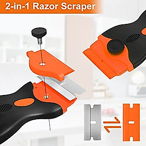 THINKWORK Razor Blade Scraper - 2Pcs Razor Scraper Set with 20Pcs Razor Blades, 2-in-1 Scraper Tool for Removing Labels, Decals, Stickers, Paint, Caulk, Adhesive