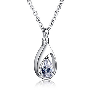 925 Sterling Silver Cremation Jewelry Memorial CZ Teardrop Ashes Keepsake Urns Pendant Necklace for urn Necklaces Ashes Jewelry Gifts (Clear)
