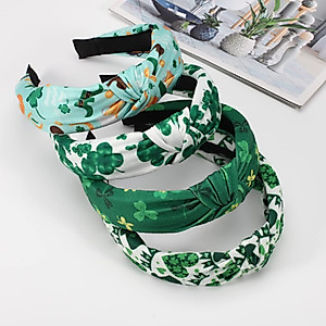 Budsmile Shamrock Headbands for Women Girls Gifts St. Patrick's Day Hairbands Lucky Green Non Slip Hair Hoop Bow Knotted Wide Yoga Hair Band Hair Accessories
