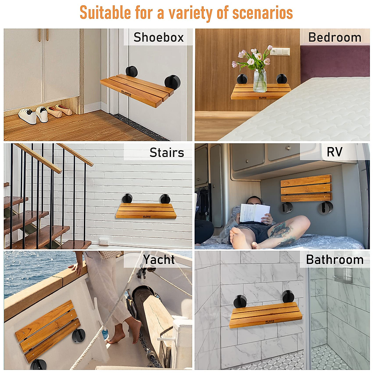 20" Folding Teak Shower Seat Wall Mounted,Fold Down Shower Seat,Foldable Shower Bench,Home Care Teak Shower Seat Bench for Inside Shower,Folding Shower Seat Bench,Wall Mount Shower Seat Bench Chair