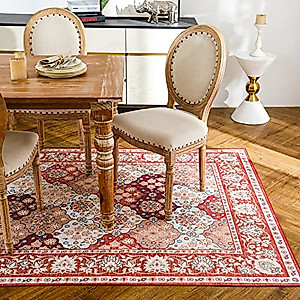 INGEROOM Area Rug 5x7 Boho Area Rug Machine Washable Area Rug Door Mat Vintage Indoor Entrance Flodable Thin Rug with Non Slip Backing for Living Room Bedroom Bathroom Kitchen 5x7 Ares Rugs, Red