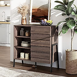 WAMPAT Buffet Cabinet with 6 Storages, Modern Kitchen Storage Cabinet Industrial Farmhouse Coffee Bar Table, Multipurpose Side Console Table for Living Room, Bathroom (Brown)