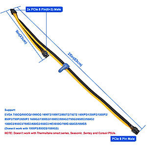 COMeap PCIE Cable for EVGA, PCIe 8 Pin Male to Dual PCIe 8 Pin (6+2) Male GPU Power Cable for EVGA Power Supply 25-inch(63cm)