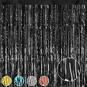 6 Pack Black Foil Fringe Curtains Party Backdrop, 3.28 x 8.2 ft Metallic Foil Tinsel Fringe Backdrop Door Fringe for Photo Wedding Birthday Bridal Showers Graduation Theme Party Decorations