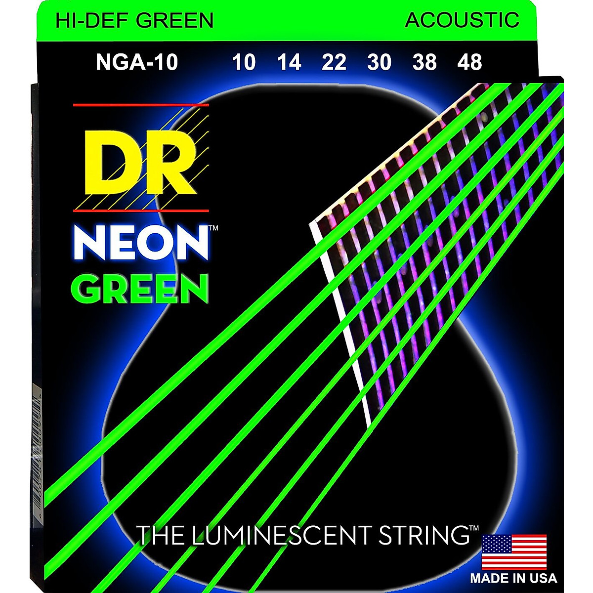 DR NGA-10 Neon Green Acoustic Guitar Strings