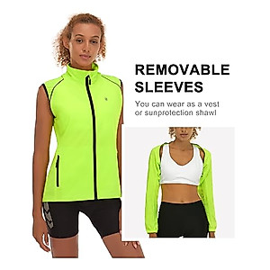 Little Donkey Andy Women's Quick-Dry Running Jacket Convertible UPF 50+ Cycling Jacket Windbreaker with Removable Sleeves Fluorescent Yellow Size L