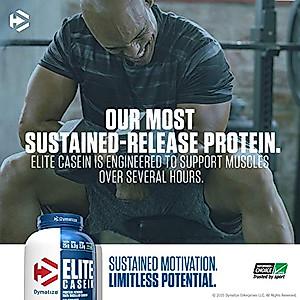 Dymatize Elite Casein Protein Powder, Slow Absorbing with Muscle Building Amino Acids, 100% Micellar Casein, 25 g Protein, 5.4 g BCAAs & 2.3 g Leucine, Helps Overnight Recovery, Cinnamon Bun, 64 Oz