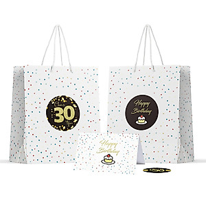 Sumerk 30th Birthday Gift Bag Cheers to 30 Paper Gift Bags with Birthday Cards and 30th Birthday Stickers - 2 Pcs 30th Gift Bags, 2 Pcs Birthday Cards, 2 Pcs 30 Birthday Stickers