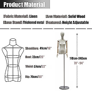 Female Dress Form Female Dress Form Mannequin Torse, Display Mannequin Body With Anti Fingerprint Base, Adjustable Height 70-94 Inch Mannequins Sewing Torso For Dress Jewelry Display Female Dress Form