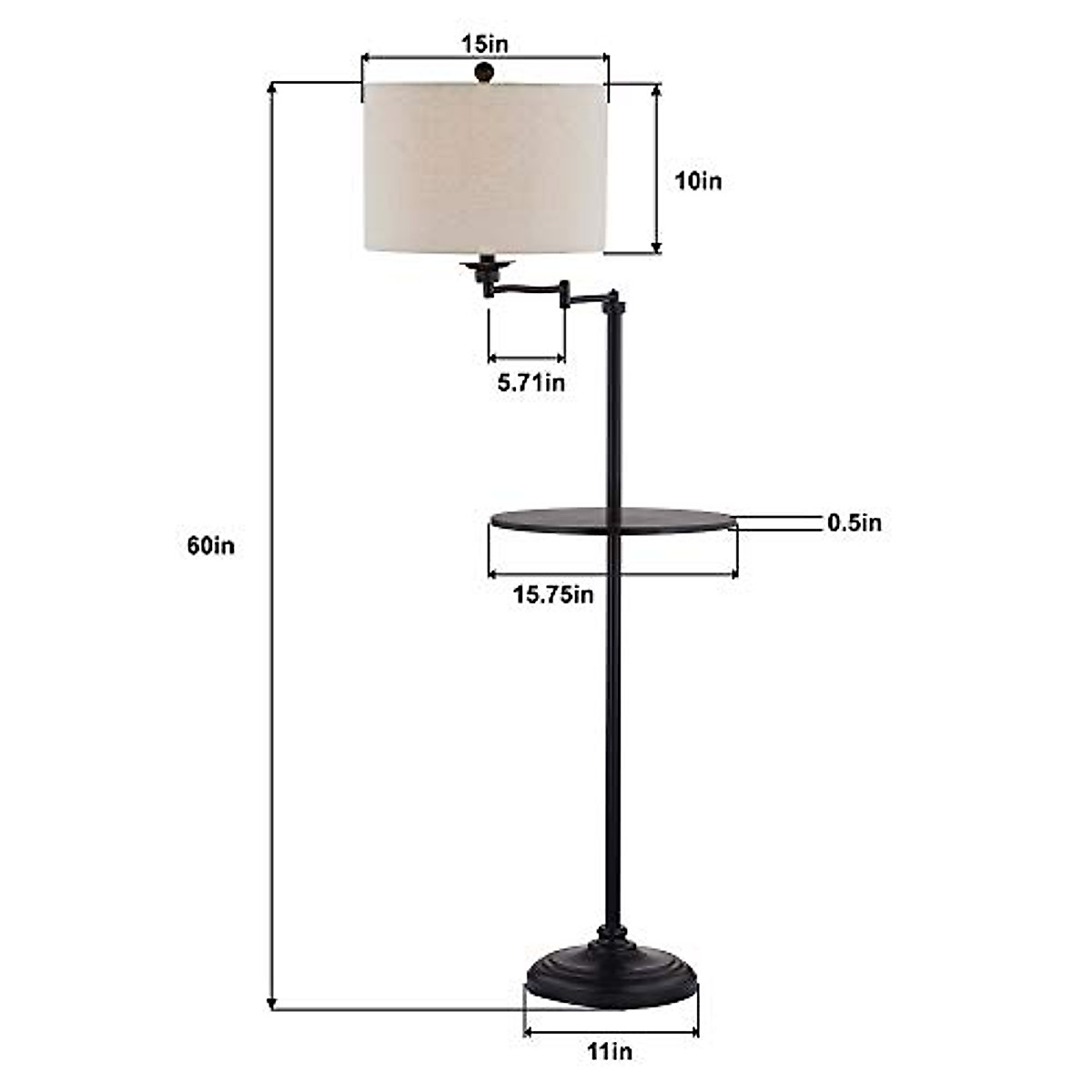 Maxax Floor Lamp for Living Room, Standing Lamp with Swing Arm & Table, for Reading Office, Bedroom, Black Finish - 60 Inches