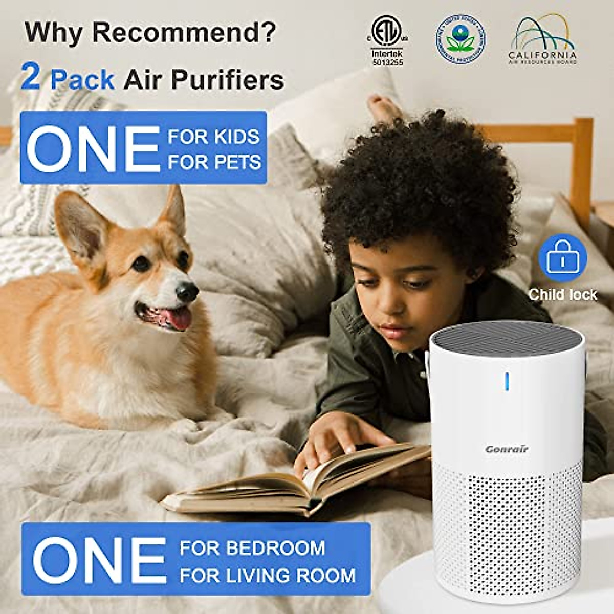 2Pack Air Purifiers for Bedroom with Four Filters(Two Already in Air Purifiers) For Smoke Pollen Dander Hair Smell In Bedroom Office Living Room and Kitchen