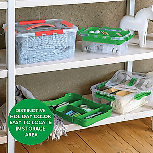Home+Solutions 3 Piece Container Set - Large Green Plastic Containers, Holiday Storage, 15.35”x11.42”x7” Each