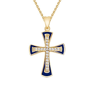 Diamond Cross Pendant Necklace in Solid 14k Gold, Large - Gold Cross Necklace for Men and Women, Made in America (Pendant Only, Yellow Gold)