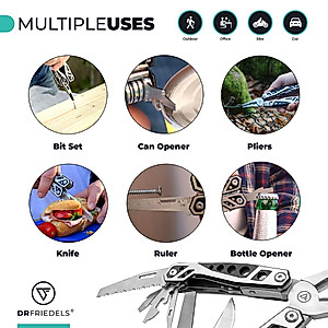 Multi Tool with Universal Socket - 22 in 1 Stainless Steel Multipurpose Tool with Saw, Pocket Knife, Wire Stripper & More - Small Tools for DIY Enthusiasts, Hobbyists, & Professionals by DrFriedels
