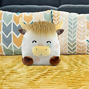 YOUBLEK 10 Inch Highland Cow Stuffed Animal,Cow Plush 3D Soft Cute Cow Doll Toy Pillow for Boys Girls Home Car Decoration Birthday Valentines Day (White, 10 Inches)