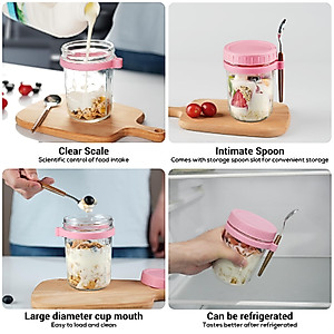 Overnight Oats Jars,Mason Jars for Overnight Oats with Lid and Spoon,10 Oz Glass Meal Prep Containers with Measurement Marks,Perfect Size for Overnight Oats,Salad Yogurt,Cereal,Fruit (4 PACK A)