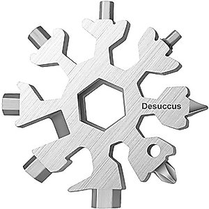 Desuccus 18-in-1 Snowflake Multi Tool, Bottle Opener/Flat Phillips Screwdriver Kit/Wrench, Stocking Stuffers for Men(Standard-Stainless Steel)