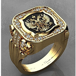 Awmnjtmgpw 18K Gold Eagle British Diamond Set Zircon Ring Atmospheric Men's Cool Ring Size 7-11 (Size 8)