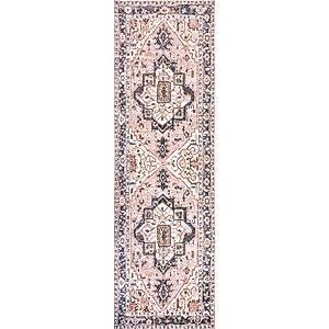 nuLOOM Sasha Machine Washable Medallion Ultra Thin Runner Rug, 2' 6" x 12', Pink