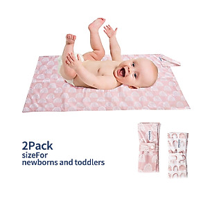 Baby Diaper Changing Pad Wipeable Portable Changing Pad, Foldable Travel Changing Mat for Baby, Newborns Toddlers Shower Gifts 2Pack（Rainbow, 16"x27.5")