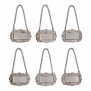 Treasure Gurus Silver Floral Blank Decanter Labels Plain Liquor Bottle Label Tag Set of 6 Tags