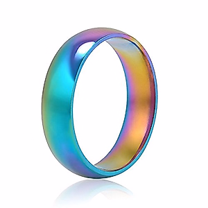Nongkhai shop Hematite Titanium Steel Rainbow Colorful Rings Engagement Wedding Band Jewelry (ุ6)