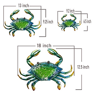 JOYBee 3Pcs 18inch 13inch 9inch Large Coastal Ocean Metal Crab Wall Art Decor Family Set -Christmas Decorations-Decoration for outdoor indoor bathroom kitchen garden bedroom patio