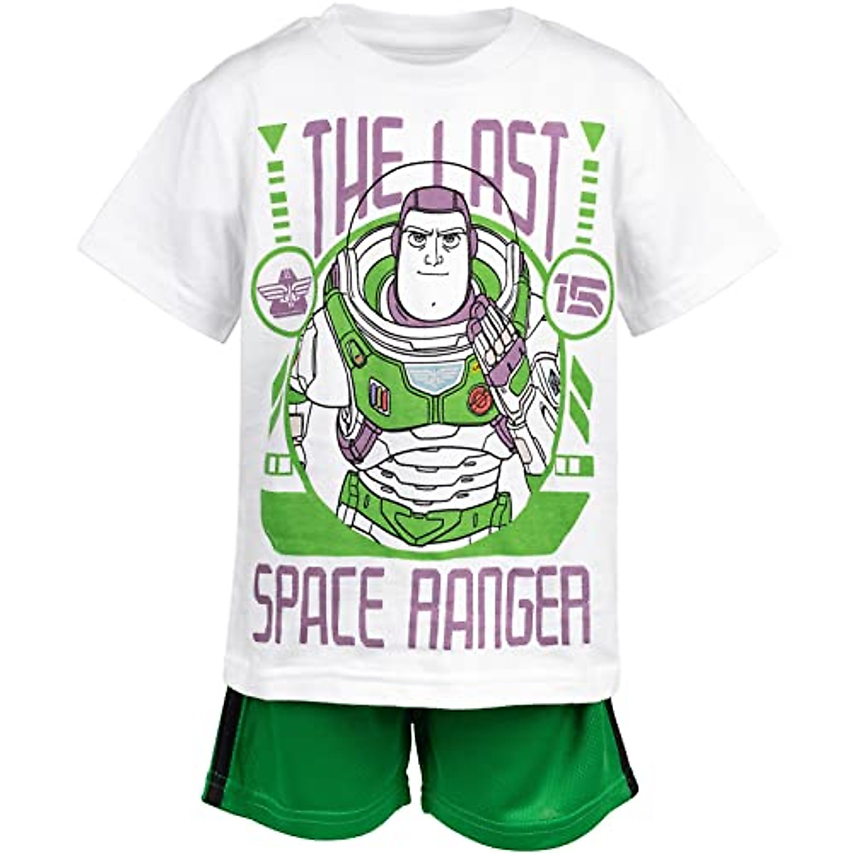 Disney Pixar Lightyear Buzz Lightyear Big Boys T-Shirt and Mesh Shorts Outfit Set Green/White 10-12