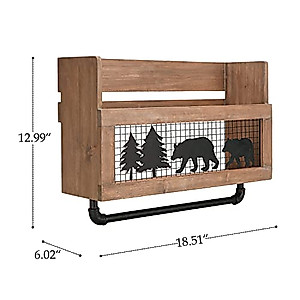 Synovana Cabin Style Hanging Towel Rack with Bar Farmhouse Wooden Floating Shelf Bear Wall Decor Rustic Wall Mounted Storage Towel Rack for Bathroom Kitchen Living Room Home Decor