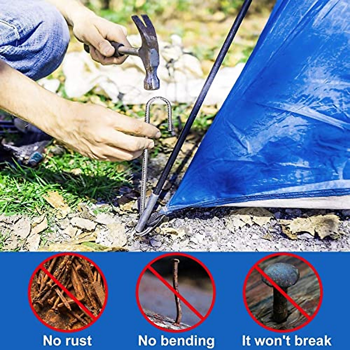 QJL 12 Inch Rebar Stakes, 8 Pack Heavy Duty J Hook Galvanized Ground Stakes, Metal Steel Tent Stakes Ground Anchors