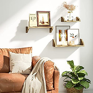 SZQINJI Floating Shelves Wall Mounted Solid Wood Shelf Display Ledge Storage Shelves for Living Room Kitchen Bathroom Carbonized Black Set of 3