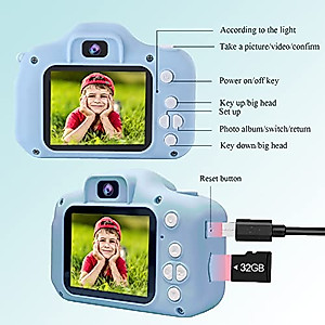 SVZIX Children's Digital Camera, Mini Dual Camera Rechargeable Children's Camera Gift, 3 to 9 Age Kids,8 Million high-Definition Video 2-inch Outdoor Game Screen (32GB Card/Blue)