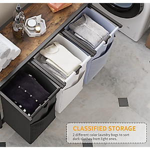 LIVEHOM Laundry Basket Three Laundry Hamper with Removable Bags, Fabric Handles, Large Top Shelf and Laundry Bag for Bathroom, Dorm, Laundry Room