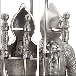 Lizh Middle Ages Knight Cast Iron Fireplace Tool Set ,Antique Brass
