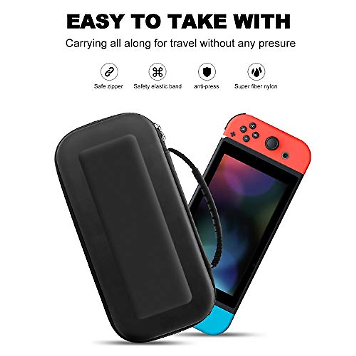 BOOGIIO Nintendo Switch Carrying Case, Hard Shell Travel Carrying Box Case for Nintendo Switch with 10 Game Cards Holders, Portable Pouch for Nintendo Switch Console & Accessories -Black