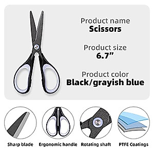 EZWORK Multipurpose Scissors, Comfort-Grip Handles Sharp Scissors for Office Home School Craft Sewing Fabric Supplies (6.7", Black)
