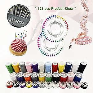 Hand Sewing Machine, Handheld Sewing Machine Mini Portable Cordless, Perfect for Adults, Beginners, Kids DIY, Home and Travel Sewing, Wooden Sewing Box with 153 Sewing Supplies