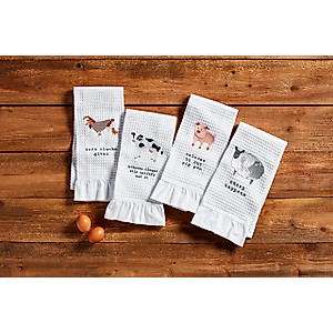 Mud Pie Waffle Ruffle Edge Towel, Cow, 25" x 16"