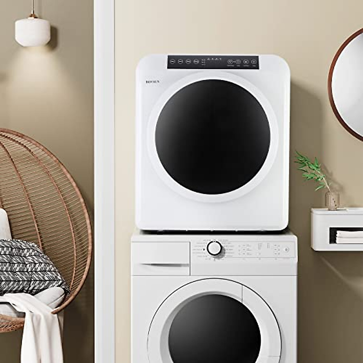 ROVSUN 13.2LB Portable Clothes Dryer, 3.5 Cu.Ft High End Front Load Tumble Laundry Dryer with LED Touch Screen, Stainless Steel Tub for Apartment, Home, Dorm-110V, White