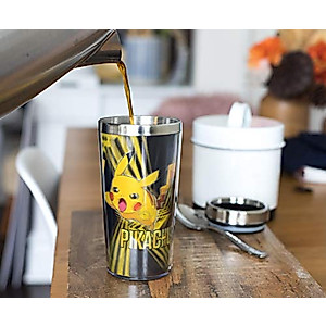 Pokemon Lenticular Pikachu 16oz Insulated Travel Coffee Tumbler Mug With Non-Spill & Leak Proof Metal Lid for Ice Drinks & Hot Beverages - Best for Indoor Home & Office Use or Outdoor Hiking & Camping