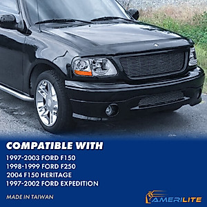 AmeriLite Replacement Crystal Halogen Car Headlights with Corner Parking Set For Ford F150 F-150 Harley Lighting - Driver and Passenger, Vehicle Light Assembly, Chrome