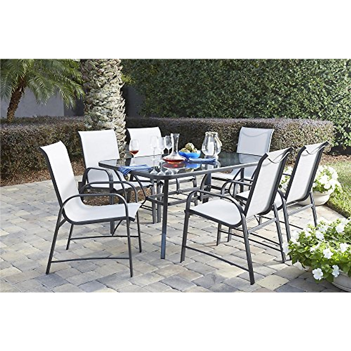Cosco Outdoor Living Dining Chairs, 6-Pack, Gray Frame, Light Gray Sling (88645GLGE)