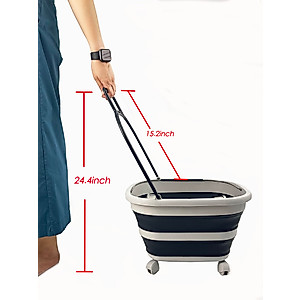 SAMMART 17L (4.5 Gallons) Collapsible Plastic Laundry Basket with Handle & Wheels-Foldable Pop Up Storage Container/Organizer with Wheels-Portable Washing Tub-Space Saving (Grey/Slate Grey)