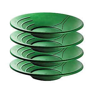 SE 14 Inch Gold Panning Pan - Three Riffles for Easier Mining and Prospecting (4 Pack Green)