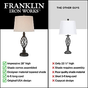 Franklin Iron Works Annie Traditional Rustic Farmhouse Table Lamps 28" Tall Full Size Set of 2 Bronze Iron Scroll Tapered Cream Drum Shade for Living Room Bedroom House Bedside Nightstand Home
