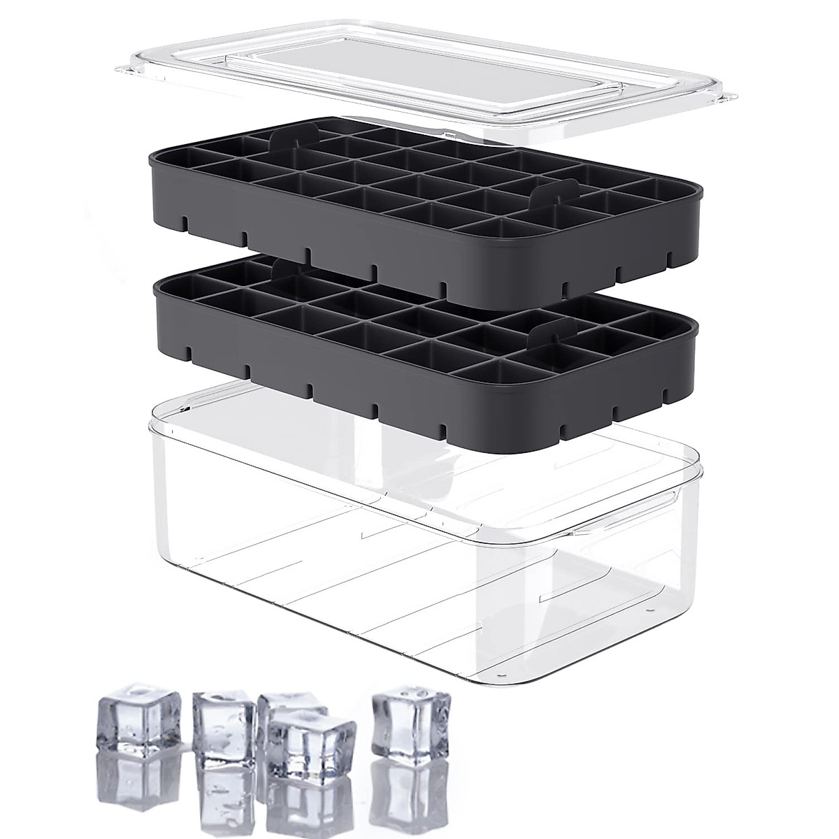 Ice Cube Tray with Lid and Bin, ROTTAY Ice Trays for Freezer, Easy-release 48 Small Nugget Silicone Ice maker with Ice Bucket, Ice Cube Storage Container Set for Chilled Drink, Cocktail and Smoothie