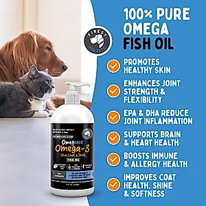 100% Pure Omega 3 Fish Oil for Dogs & Cats - Omegease Supplement for Skin & Coat, Itching, Shedding, Joints & Immune Health (32 oz)