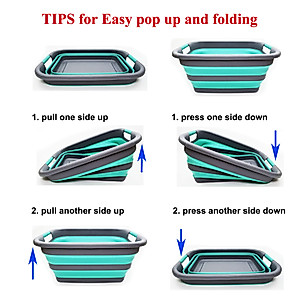 SAMMART 41L Set of 2 Collapsible Plastic Laundry Basket - Foldable Pop Up Storage Container/Organizer - Portable Washing Tub - Space Saving Hamper/Basket (2, Grey/Turquoise Blue)