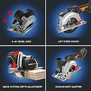 Worx Nitro 20V Brushless 4-1/2" Cordless Circular Saw, Compact Circular Saw, Up to 6,900 RPM, 0-46° Bevel Cuts, Circular Saw Cordless WX531L – Battery & Charger Included